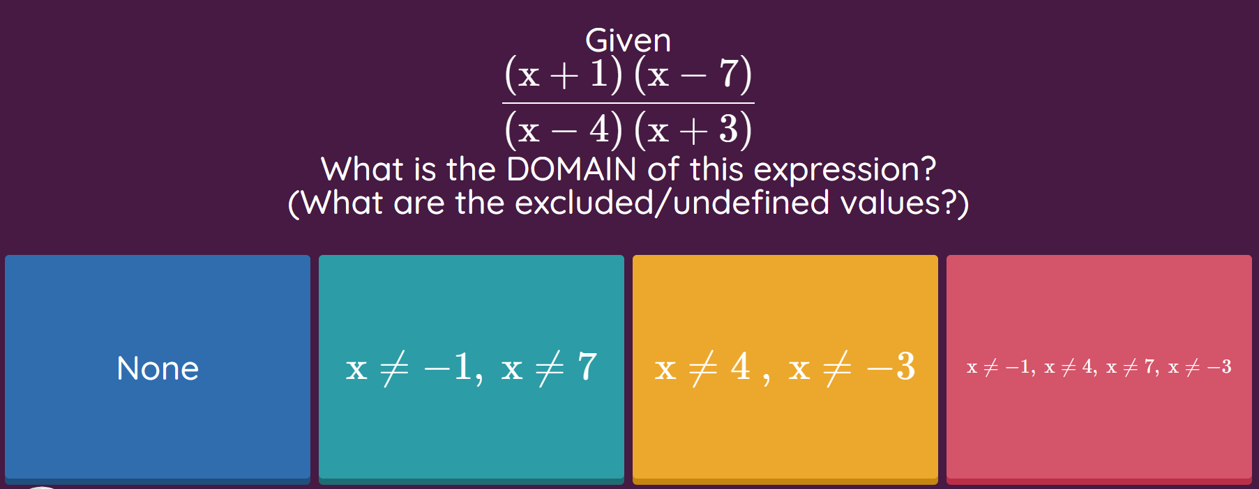 Solved Given (x+1)(x-7)(x-4)(x+3)What is the DOMAIN of this | Chegg.com Solved Given (x+1)(x-7)(x-4)(x+3)What is the DOMAIN of this | Chegg.com