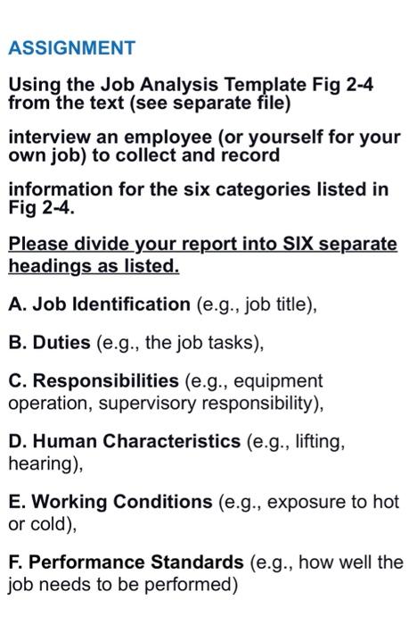Solved Job Analysis Assignment Job analysis is the | Chegg.com