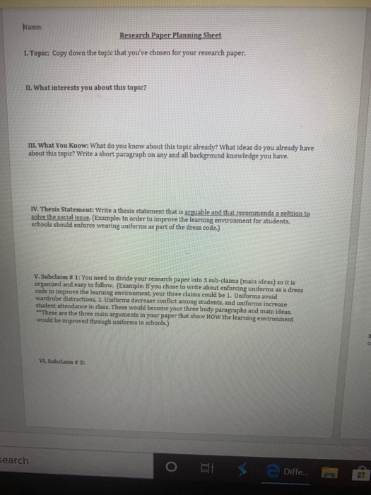 Name: Research Paper Planning Sheet 1. Topic: Copy | Chegg.com