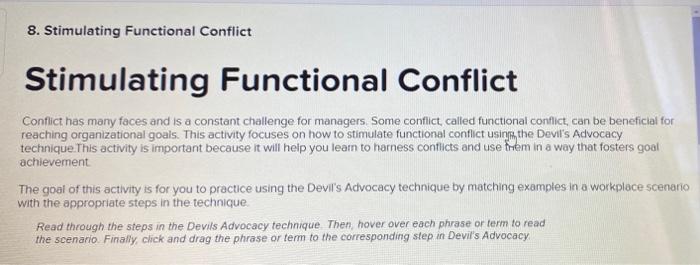 Solved 8. Stimulating Functional Conflict Stimulating | Chegg.com
