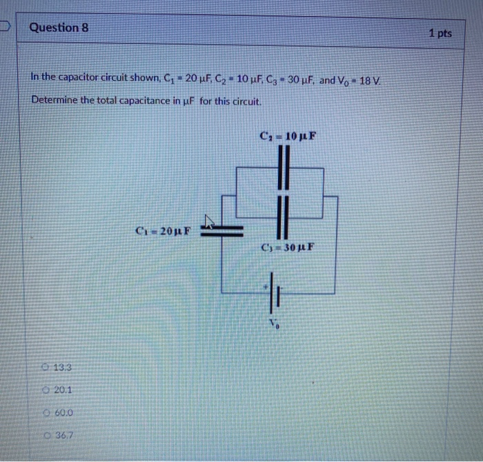 Solved Question 8 1 pts In the capacitor circuit shown, C1 | Chegg.com