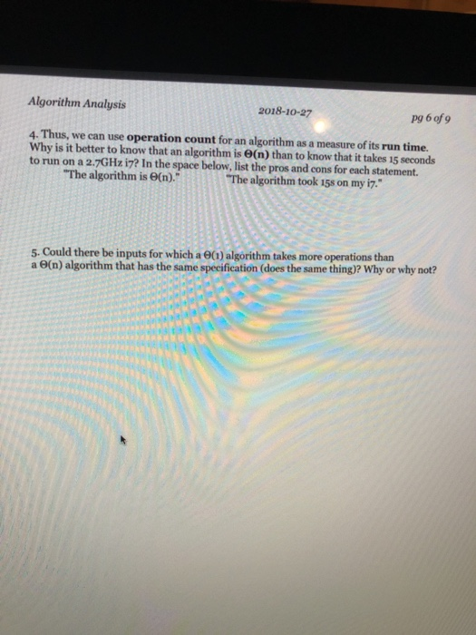 Solved Algorithm Analysis 2018-10-27 pg бof 9 4. Thus, we | Chegg.com