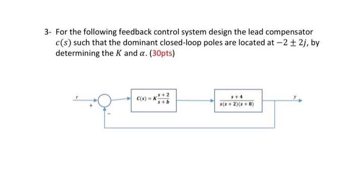 Solved 3- For the following feedback control system design | Chegg.com