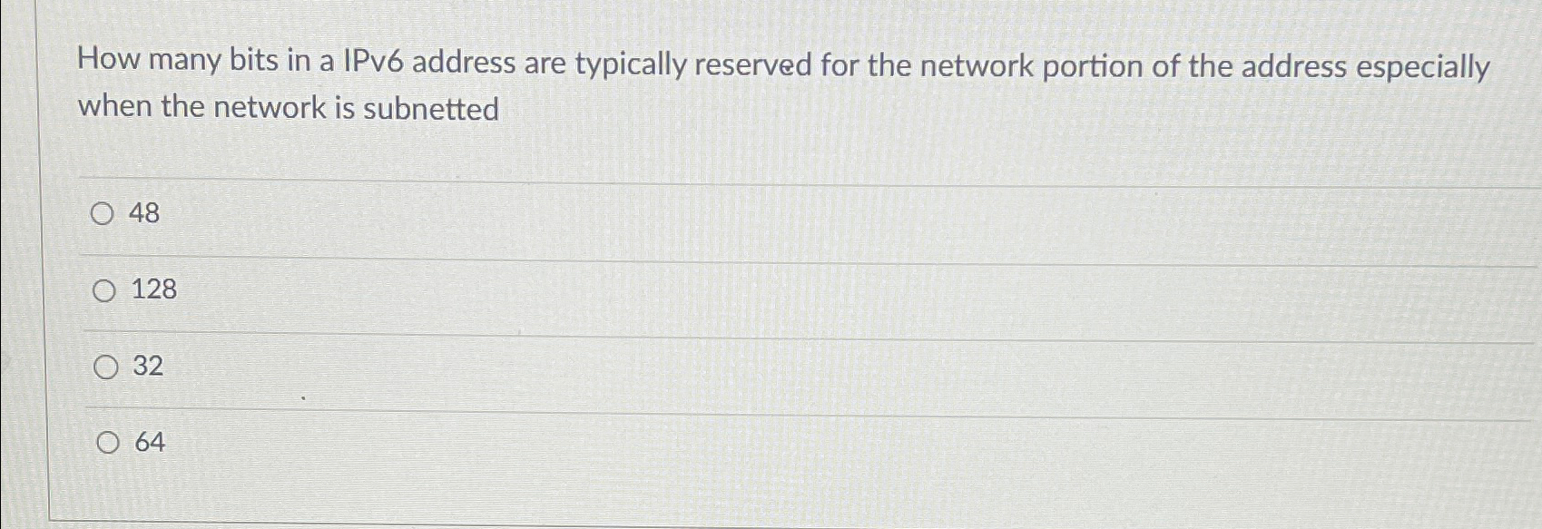 Solved How many bits in a IPv6 ﻿address are typically | Chegg.com