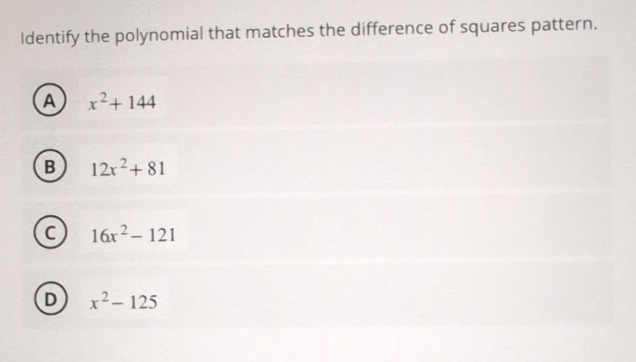 Solved Identify the polynomial that matches the difference | Chegg.com