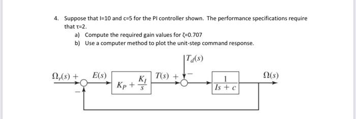 Solved 4. Suppose that l=10 and c=5 for the PI controller | Chegg.com