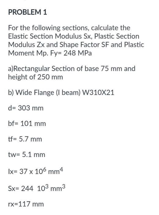 Solved PROBLEM 1 For the following sections, calculate the | Chegg.com