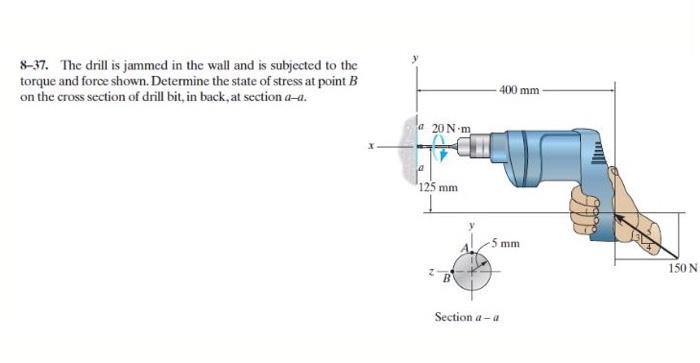 Solved 8-37. The drill is jammed in the wall and is | Chegg.com