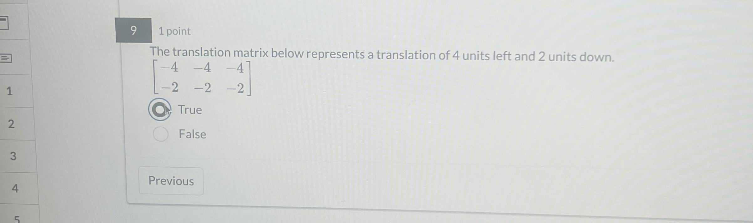 Solved 9,1 ﻿pointThe translation matrix below represents a | Chegg.com