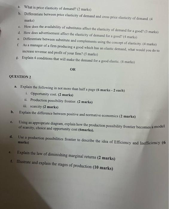 Solved a. What is price elasticity of demand? (2 marks) b. | Chegg.com