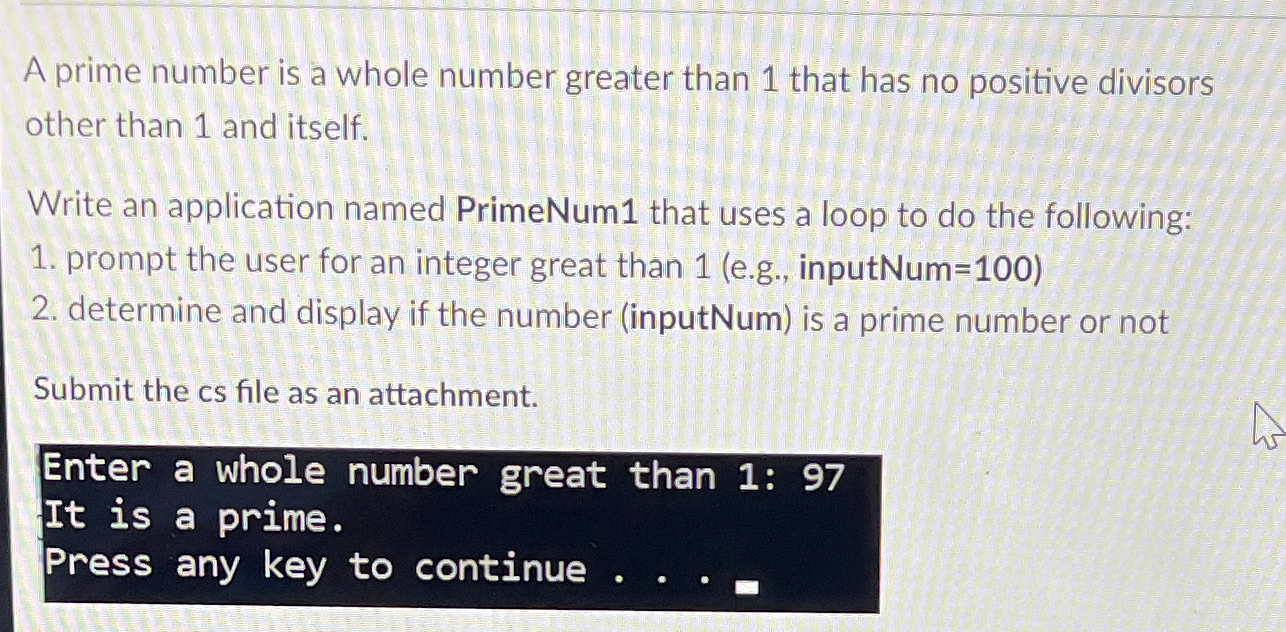 Solved A prime number is a whole number greater than 1 ﻿that | Chegg.com