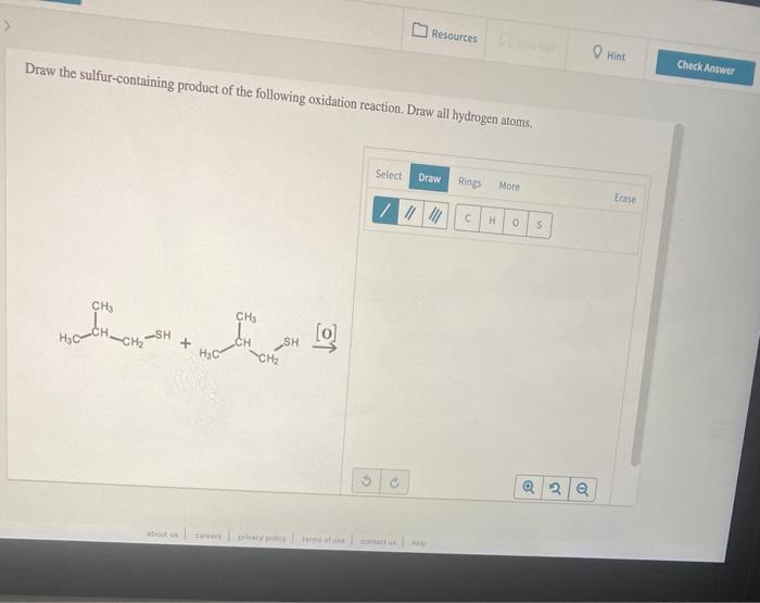 Solved > Resources Hint Draw the sulfur-containing product | Chegg.com