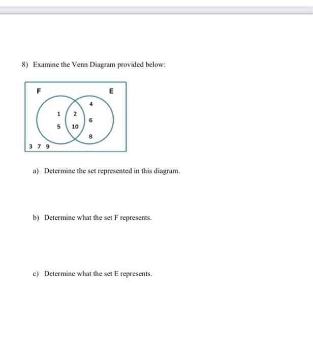 8) Examine the Venn Diagram provided below: a) | Chegg.com