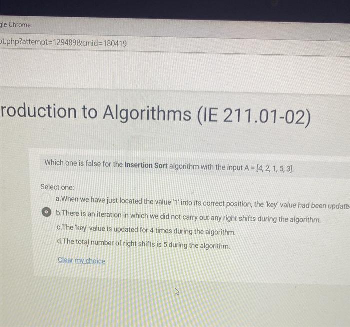 Solved roduction to Algorithms (IE 211.01-02) Which one is | Chegg.com