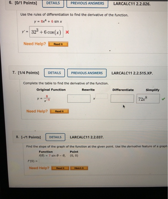 Solved 6. [0/1 Points] DETAILS PREVIOUS ANSWERS LARCALC11 | Chegg.com