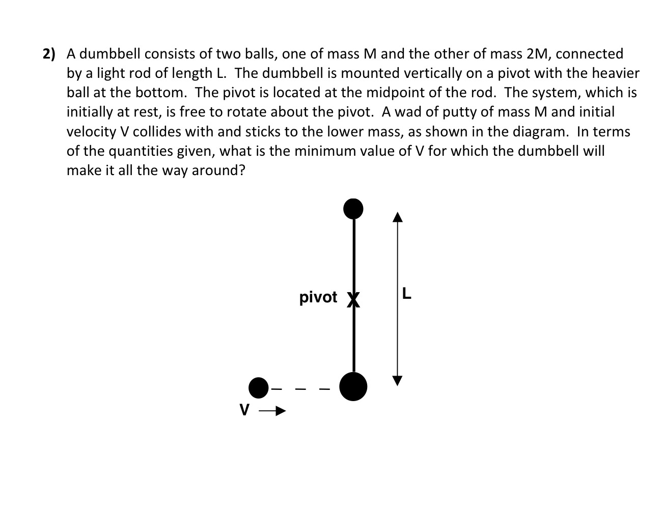 Solved A dumbbell consists of two balls, one of mass M ﻿and | Chegg.com