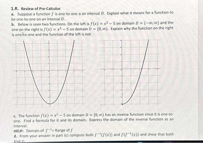 Solved 1.R. Review of Pre-Calculus a. Suppose a function f | Chegg.com