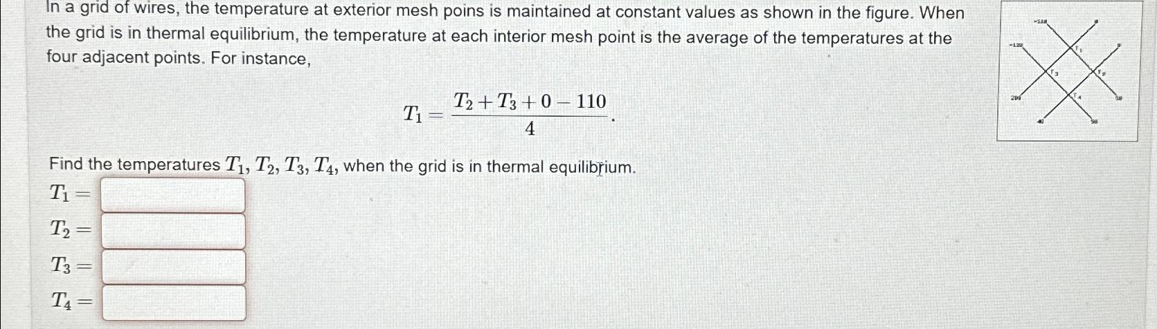 Solved In a grid of wires, the temperature at exterior mesh | Chegg.com
