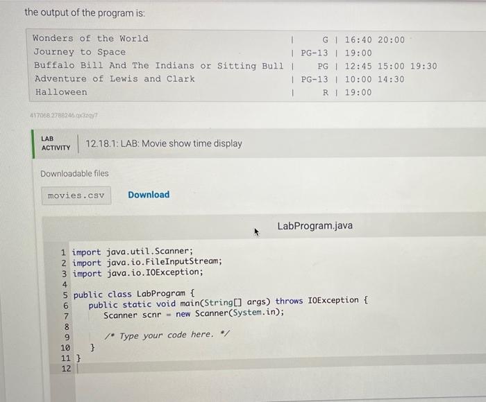 Solved 12.18 LAB: Movie show time display Write a program | Chegg.com