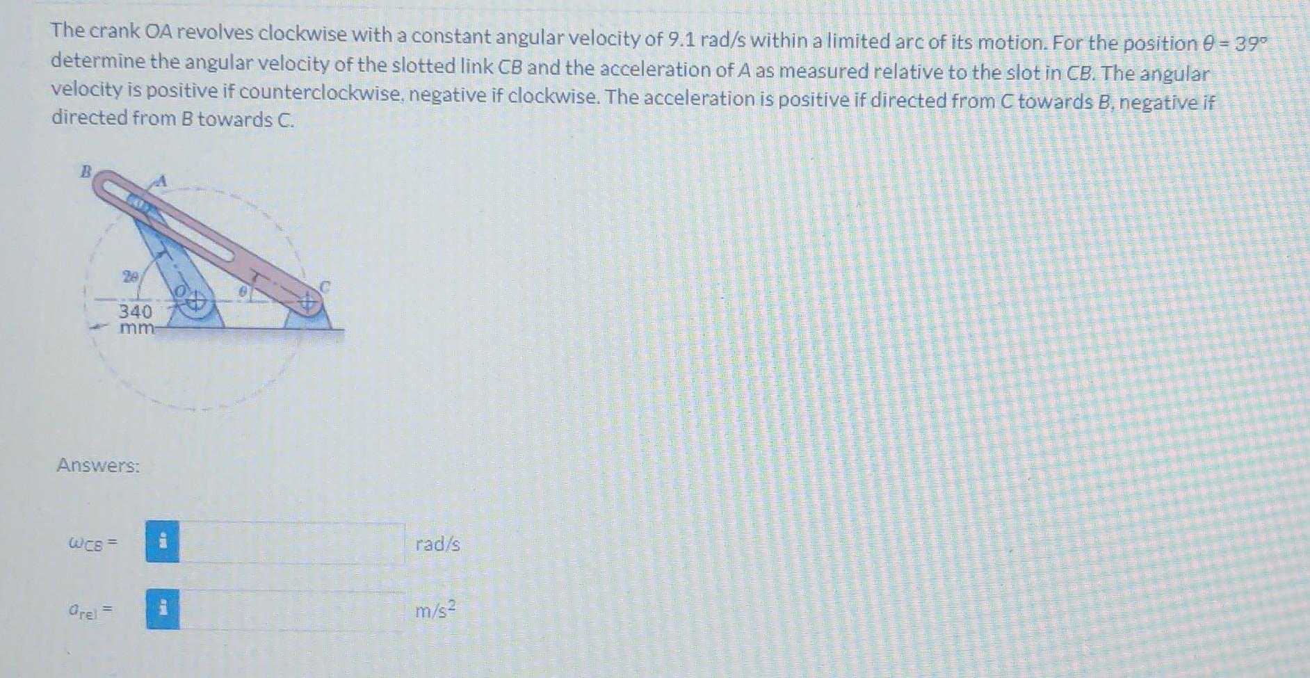 Solved The crank OA revolves clockwise with a constant | Chegg.com