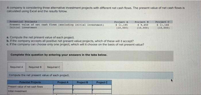 Solved A company is considering three alternative investment | Chegg.com