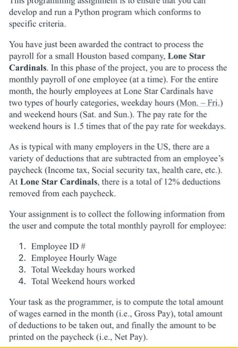 Solved develop and run a Python program which conforms to | Chegg.com