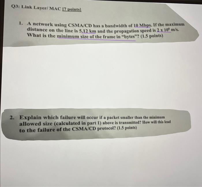 Solved 1. A network using CSMA/CD has a bandwidth of 10 | Chegg.com