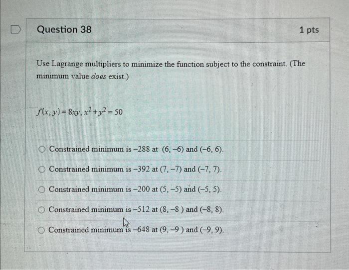 Solved Use Lagrange multipliers to minimize the function | Chegg.com