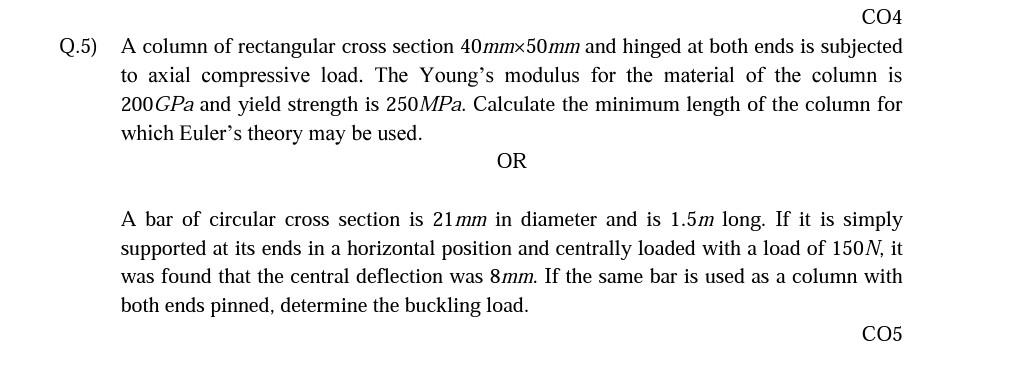 Solved C04 Q.5) A column of rectangular cross section | Chegg.com