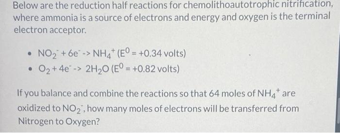 Solved Below are the reduction half reactions for | Chegg.com