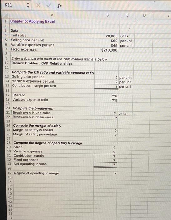 Solved Required information Chapter 5: Applying Excel (Algo) | Chegg.com