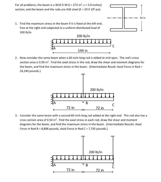 Solved For all problems, the beam is a W10 | Chegg.com