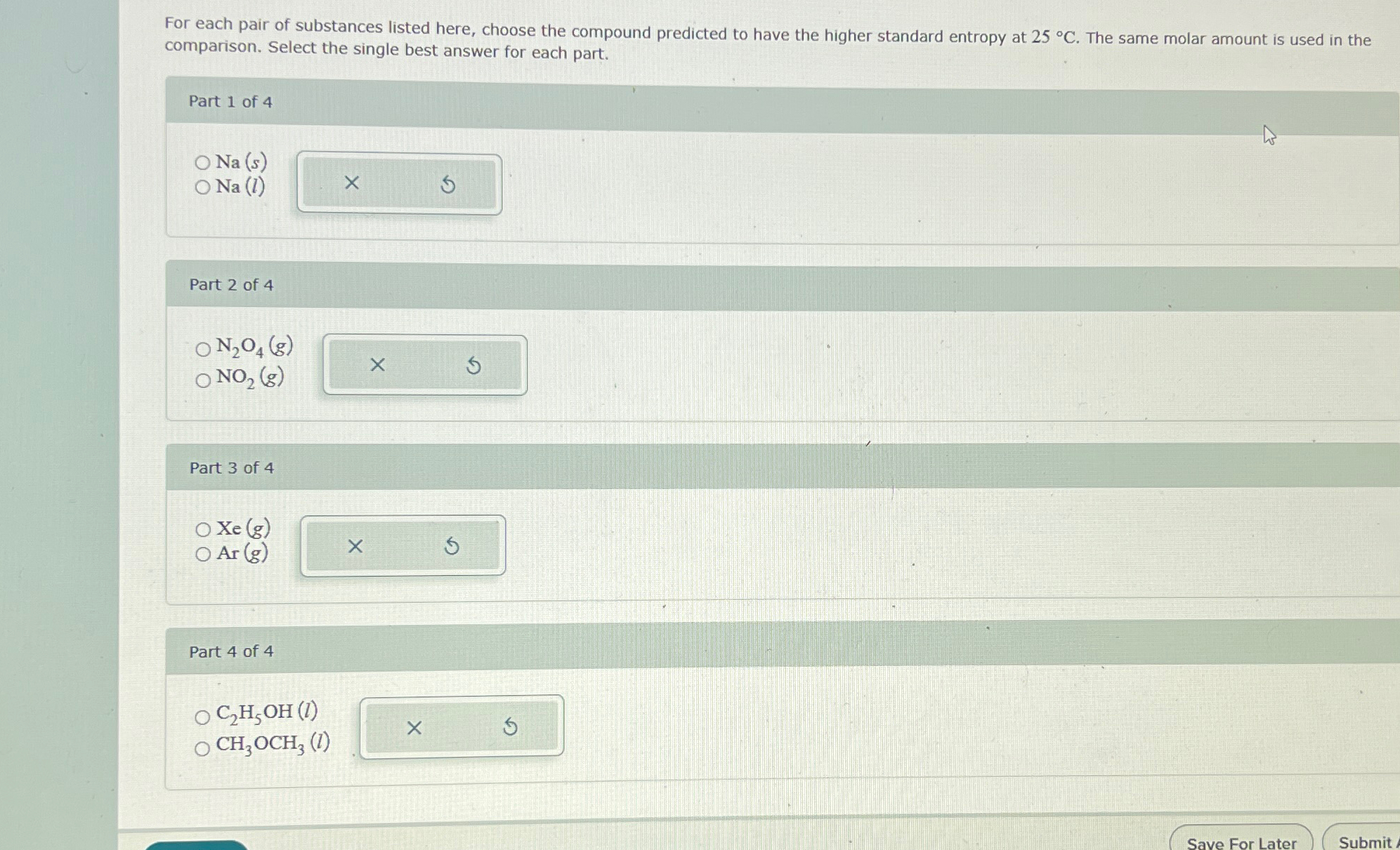 For each pair of substances listed here, choose the | Chegg.com