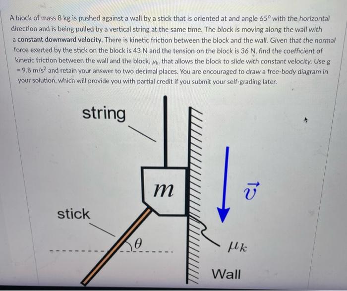 Solved A block of mass 8 kg is pushed against a wall by a | Chegg.com