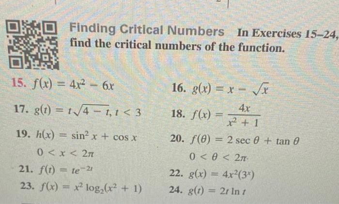 Solved Finding Critical Numbers In Exercises 15-24, find the | Chegg.com