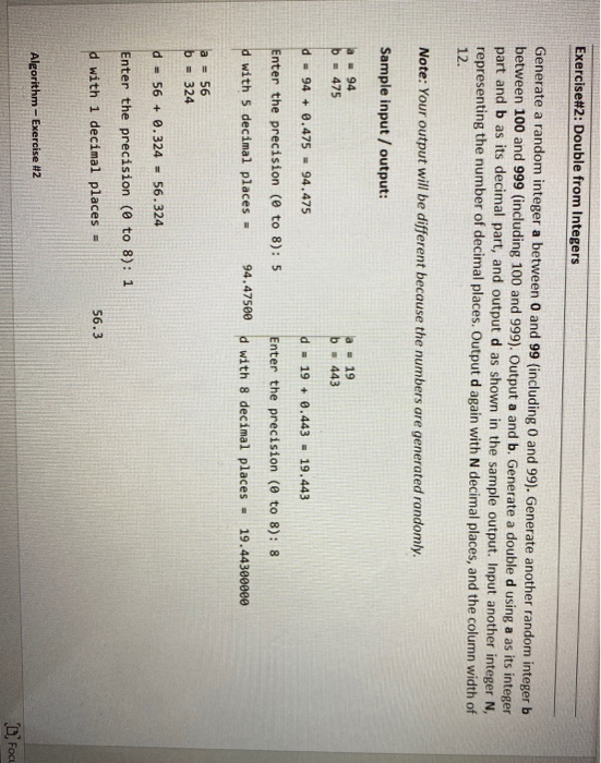 Solved Exercise#2: Double from Integers Generate a random | Chegg.com
