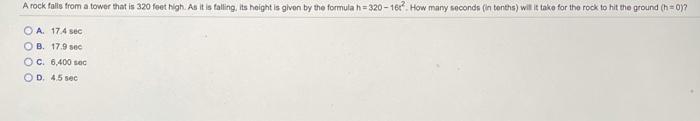 Solved A rock falls from a tower that is 320 feet high. As | Chegg.com