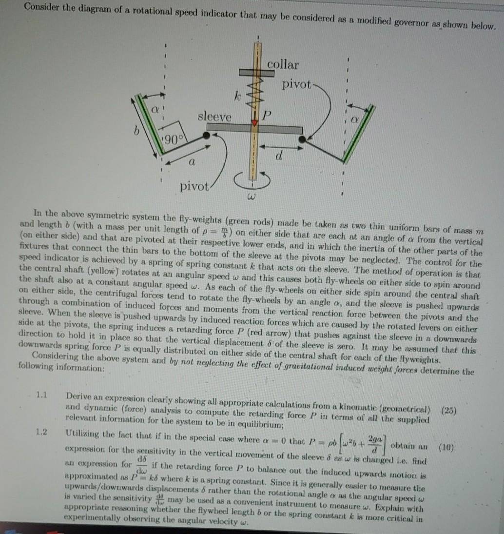 Solved Consider the diagram of a rotational speed indicator | Chegg.com