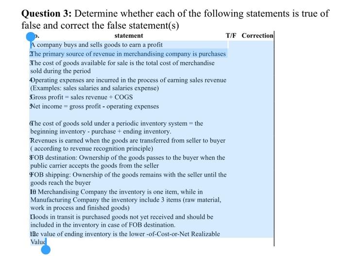 Solved Question 3: Determine whether each of the following | Chegg.com