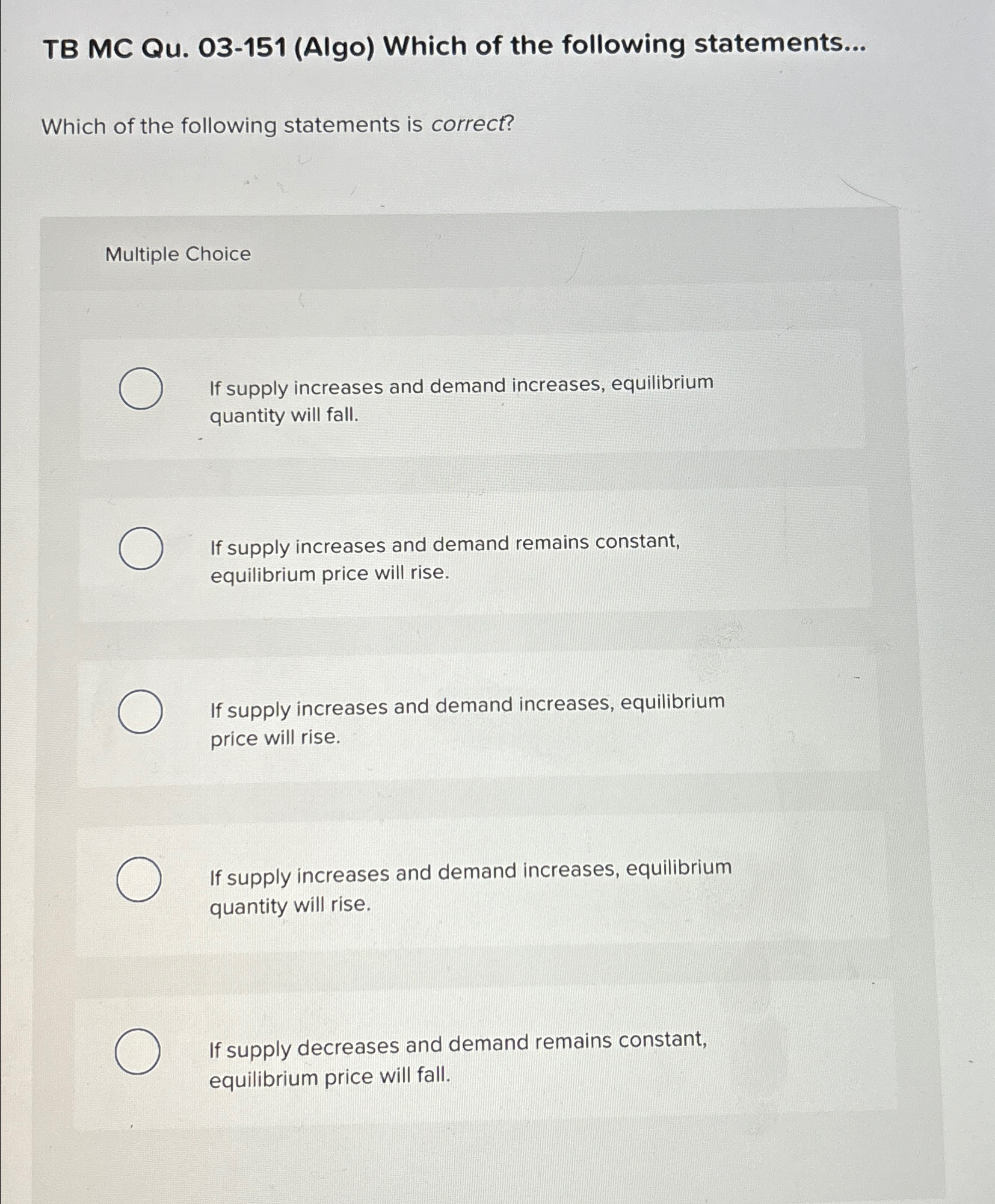 Solved TB MC Qu. 03-151 (Algo) ﻿Which of the following | Chegg.com