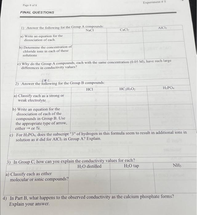 Solved Page 8 of 8 FINAL QUESTIONS 1) Answer the following | Chegg.com