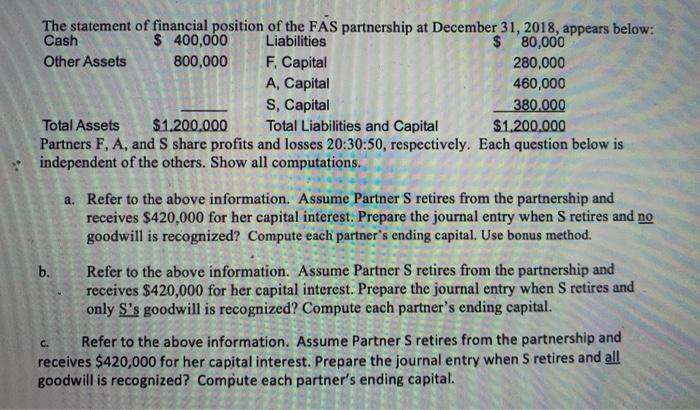 Solved The statement of financial position of the FAS | Chegg.com