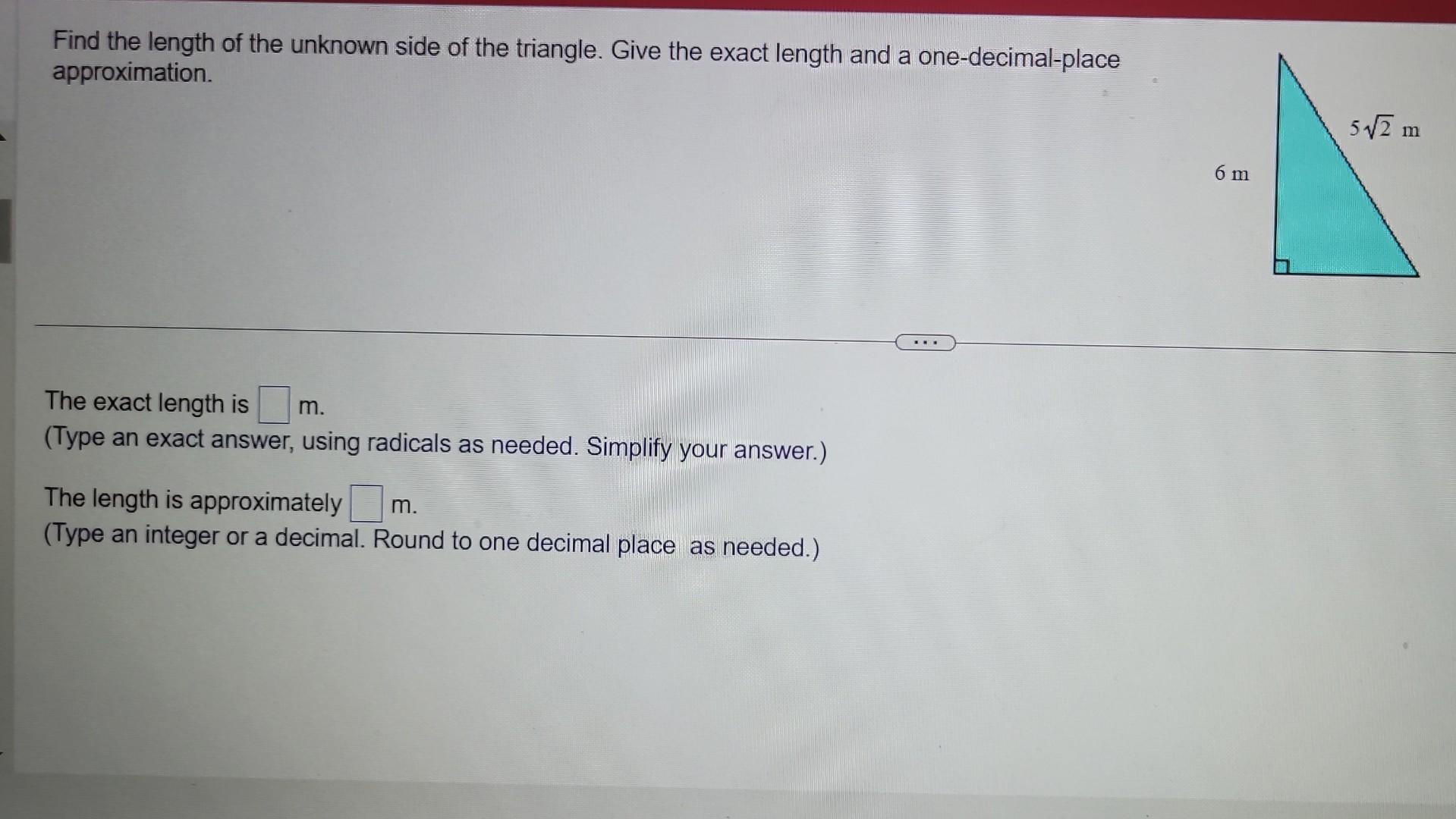 Solved Find the length of the unknown side of the triangle. | Chegg.com