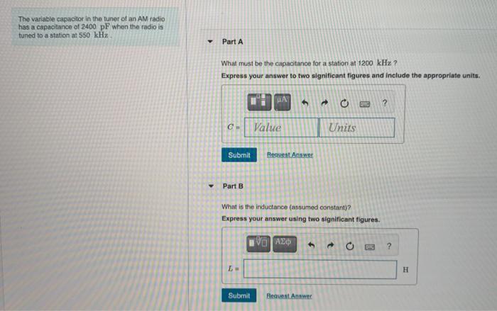 Solved The variable capacitor in the tuner of an AM radio | Chegg.com