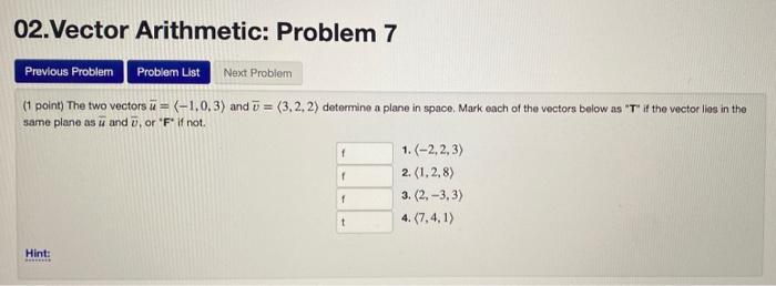 Solved 02. Vector Arithmetic: Problem 7 Previous Problem | Chegg.com