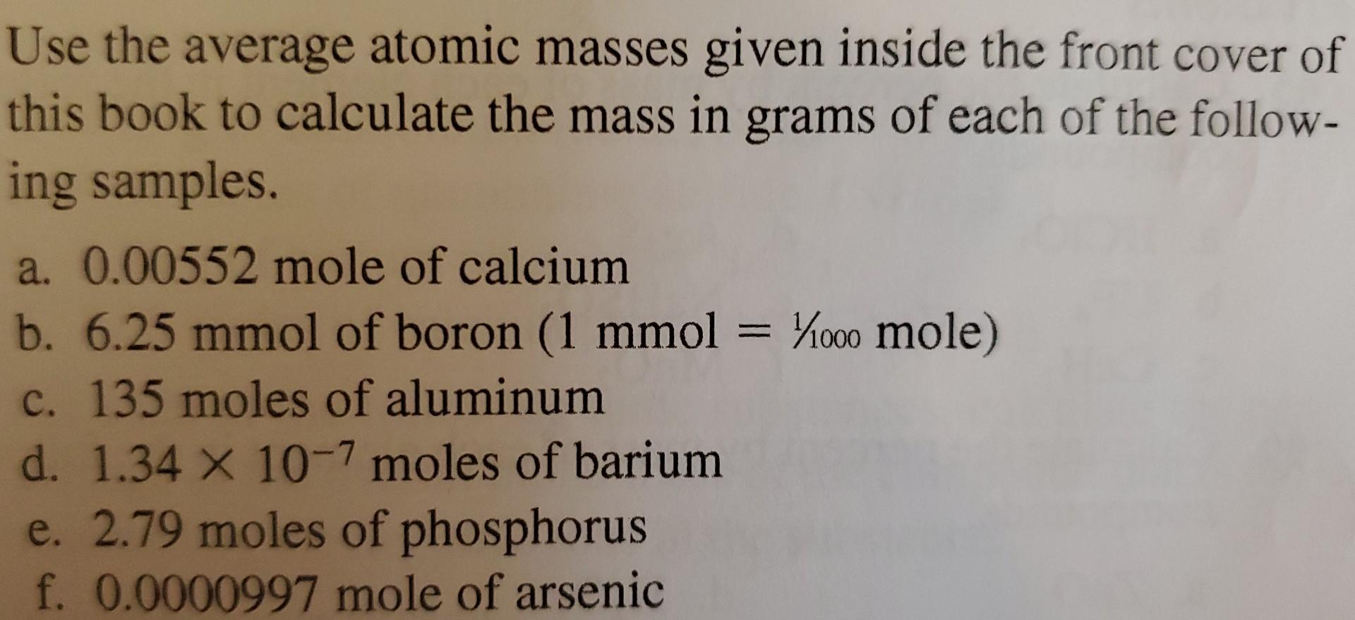 Solved Use the average atomic masses given inside the front | Chegg.com