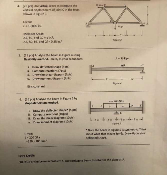 Solved 10 kips B 4. (25 pts) Use virtual work to compute the | Chegg.com