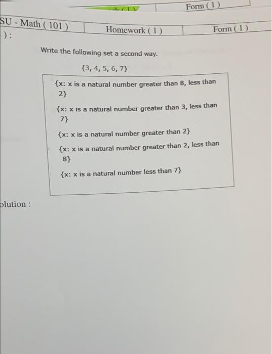 Solved Form (1) SU - Math (101) Homework (1) Form (1) Write | Chegg.com