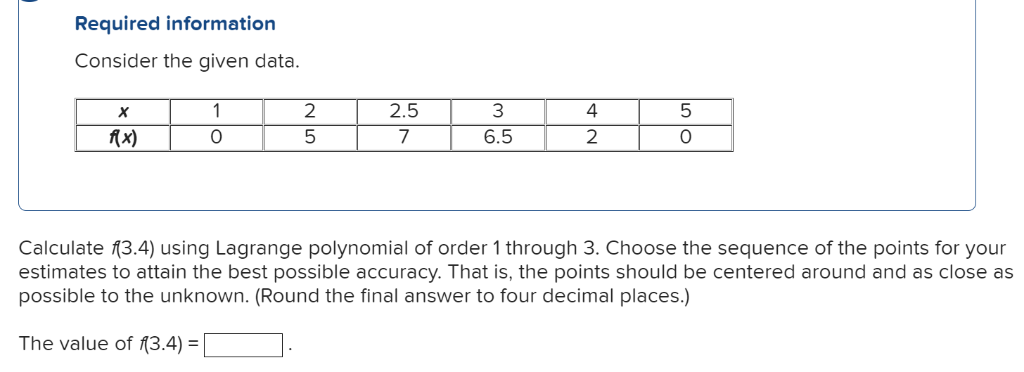 Solved Required Informationconsider The Given Datacalculate