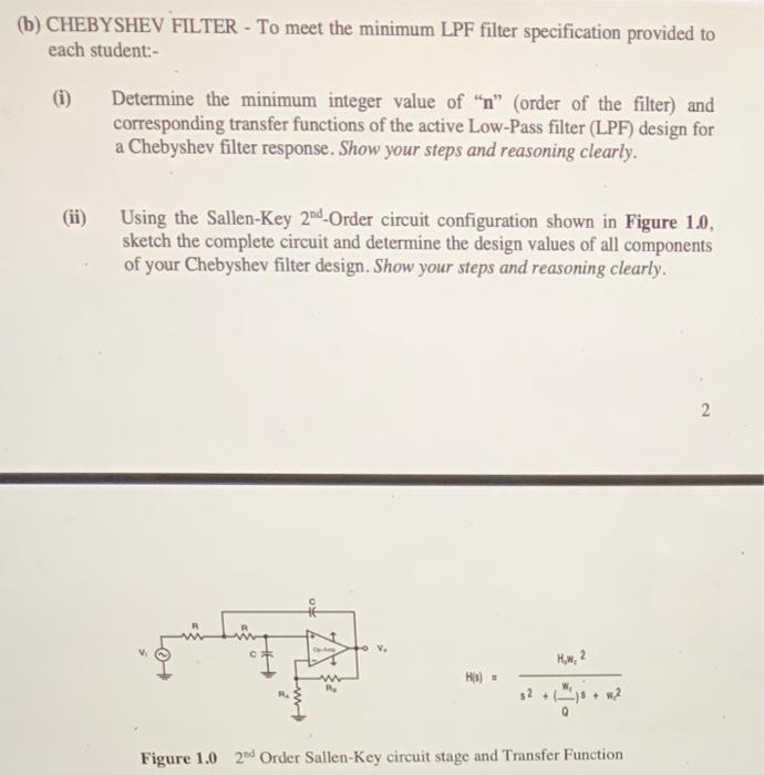 (b) CHEBYSHEV FILTER - To meet the minimum LPF filter | Chegg.com